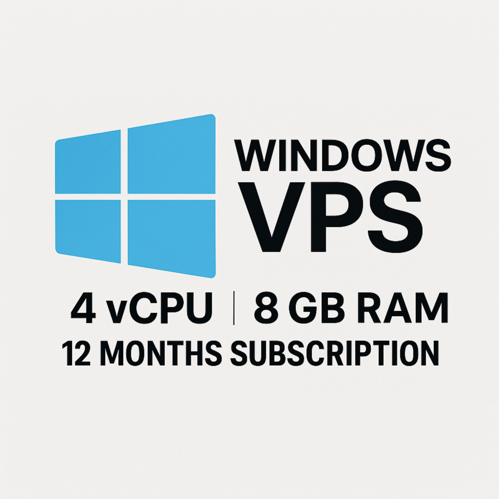 Купить 🖥️ Windows VPS – 4 CPU / 8GB RAM / 12 месяцев за 7344