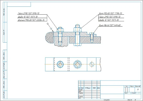Buy Drawing of connection with bolt M12, stud M10, screw M8