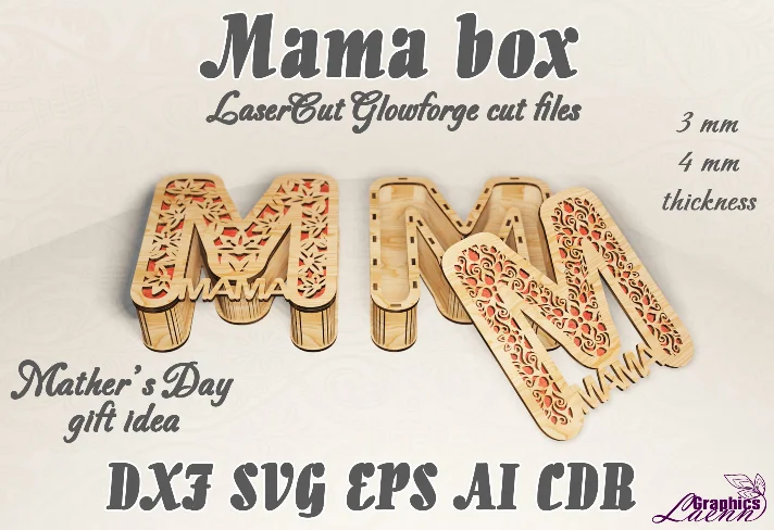 Buy Mama box, files for laser cut cnc glowforge DXF CDR SVG