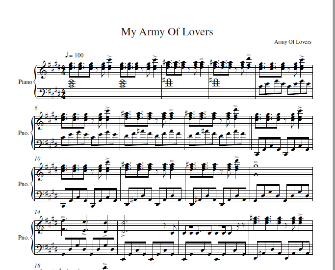 Buy Army Of Lovers - My Army Of Lovers (piano sheet music)